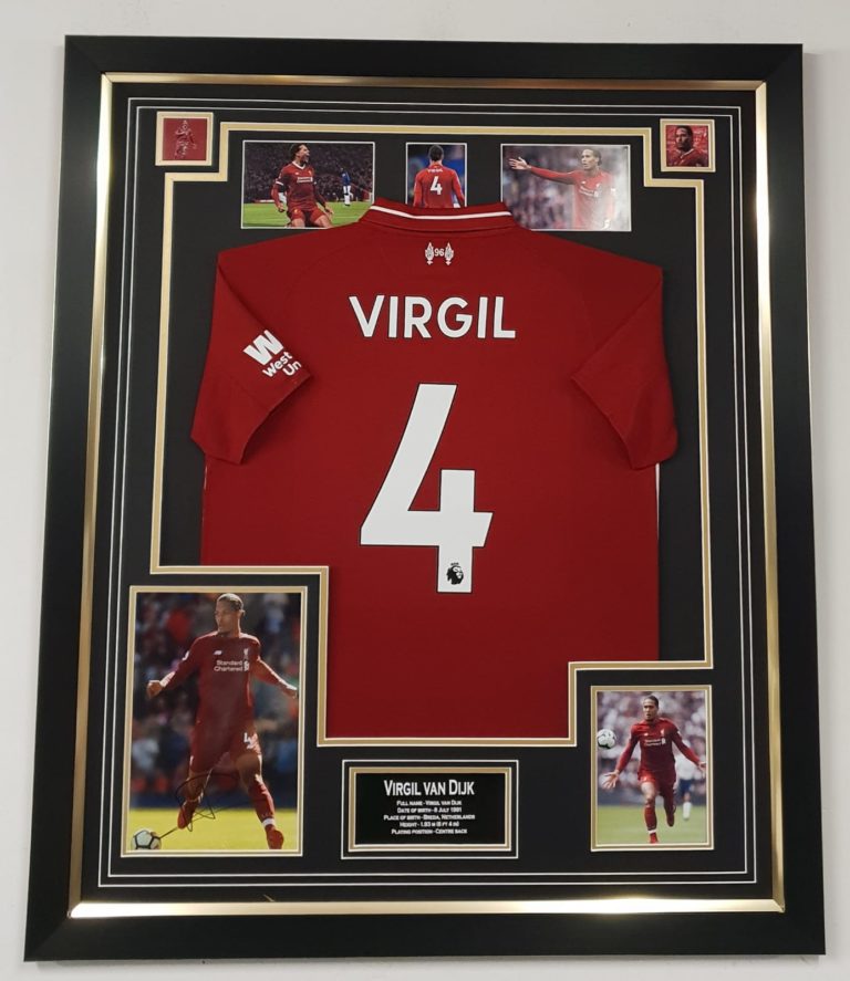 Virgil Van Dijk Signed Photo with No.4 Liverpool Football Shirt Framed ...